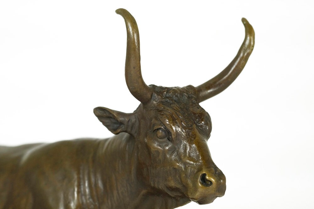 Bronze Sculpture of a Standing Bull With Big Horns Home Deco | Etsy