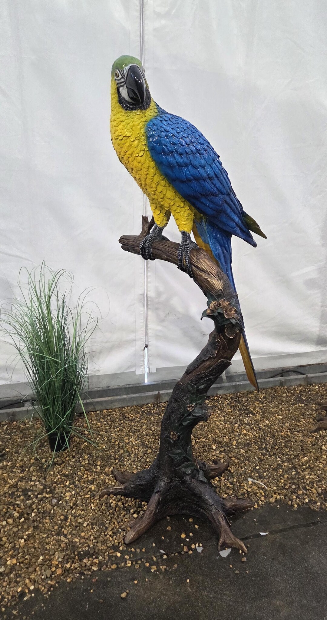Lifesize Bronze Sculpture of a Blue and Gold Macaw on a Branch Outdoor ...
