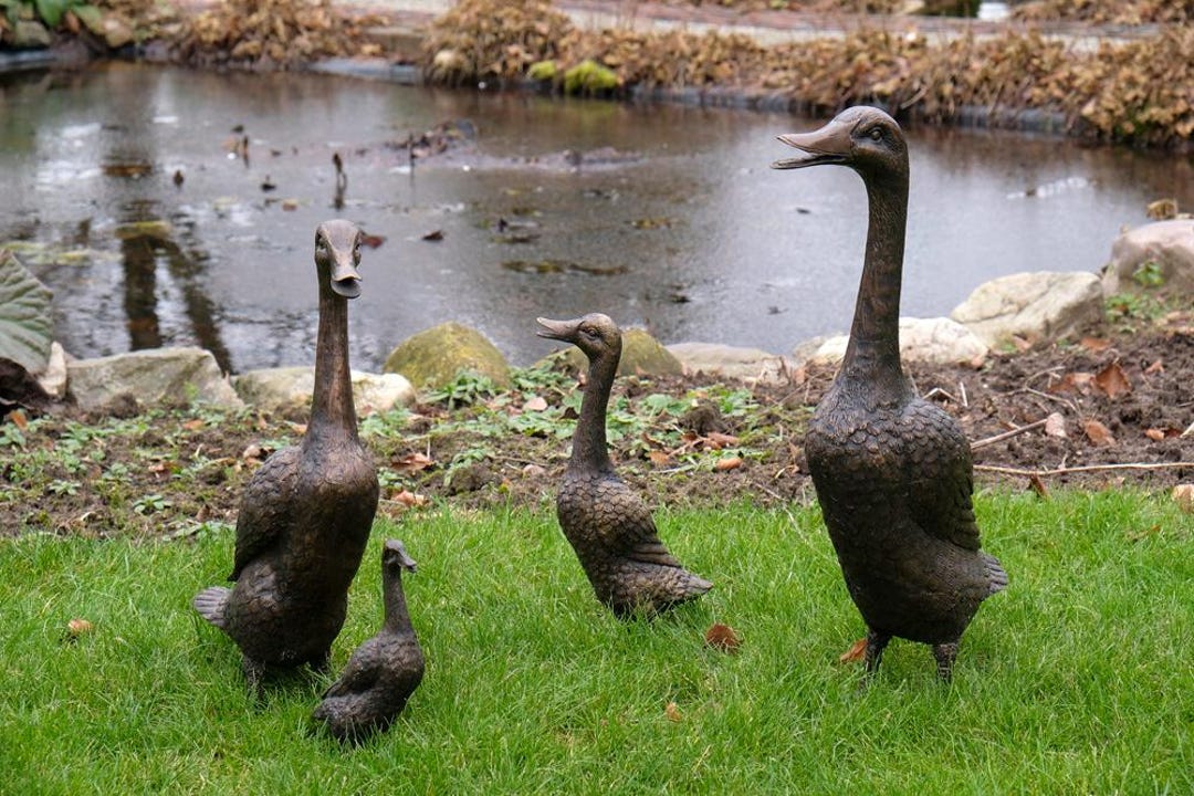 Set of 4 Bronze Duck Family Sculptures Animal Figurines Bronze Garden ...