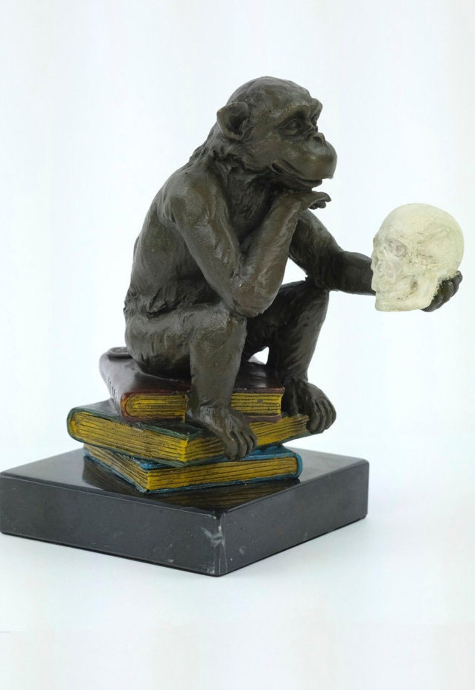 Bronze Philosophizing Monkey Holding a Skull Statue Animal Art - Etsy