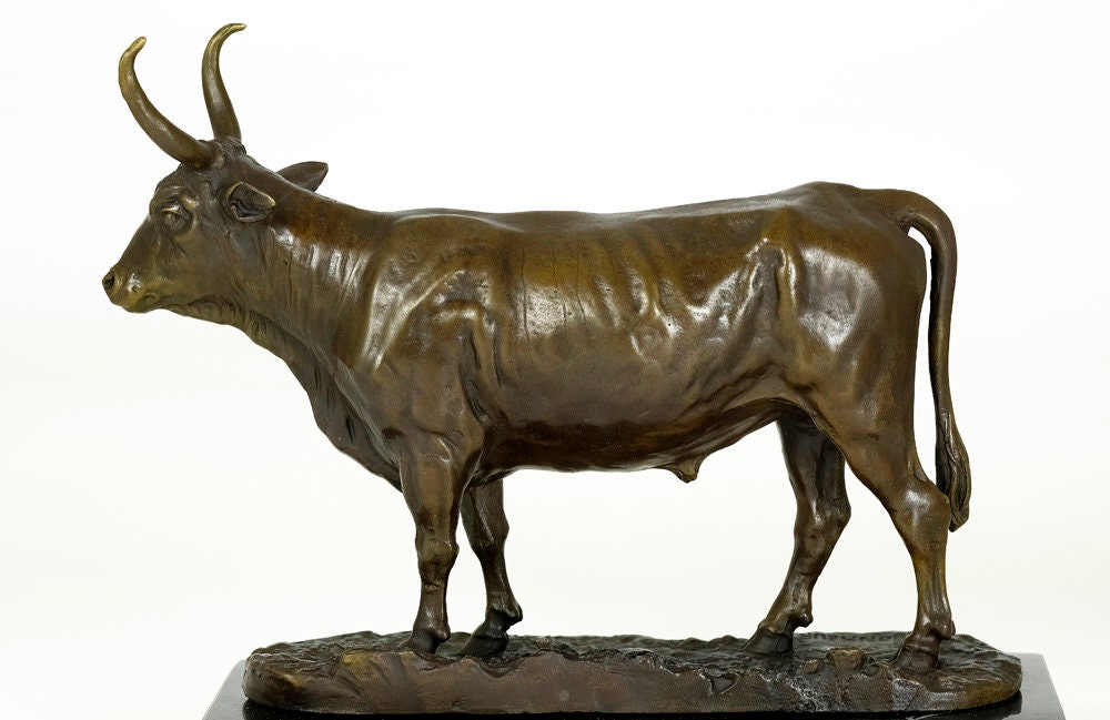 Bronze Sculpture of a Standing Bull With Big Horns Home Deco | Etsy