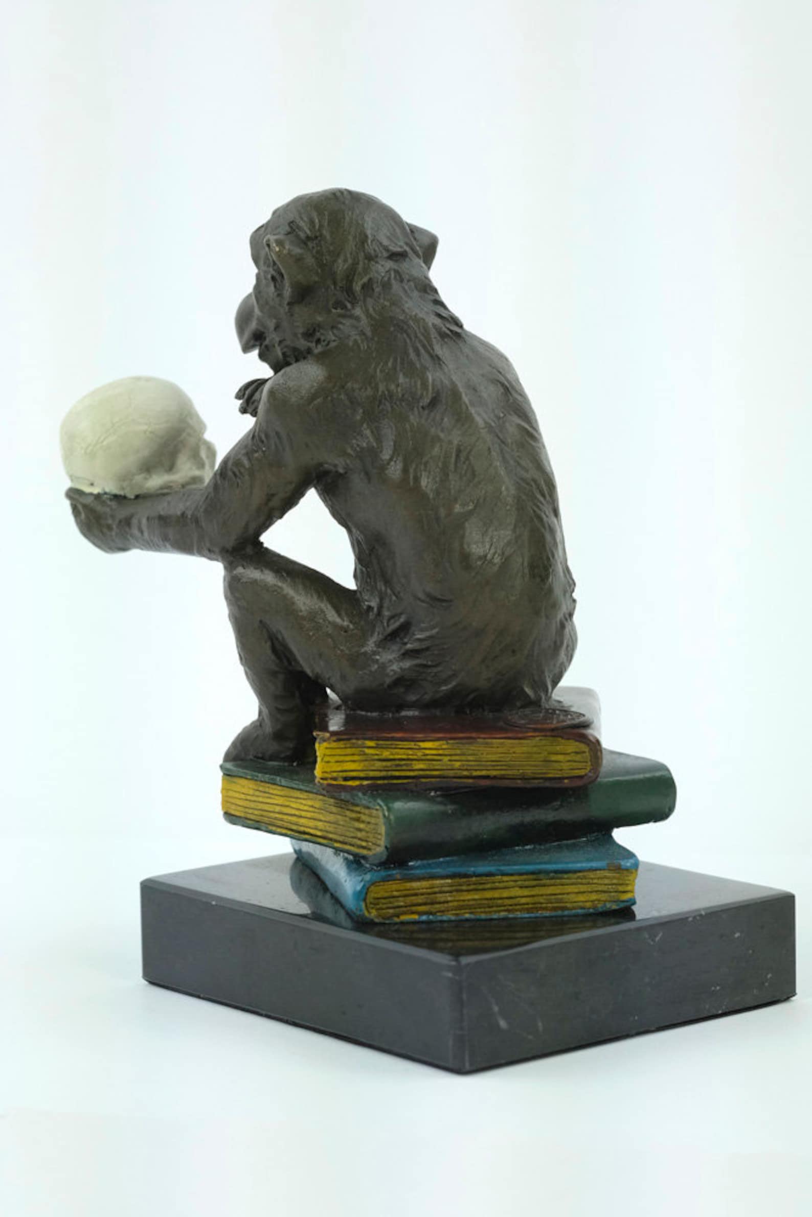 Bronze Philosophizing Monkey Holding a Skull Statue Animal Art - Etsy