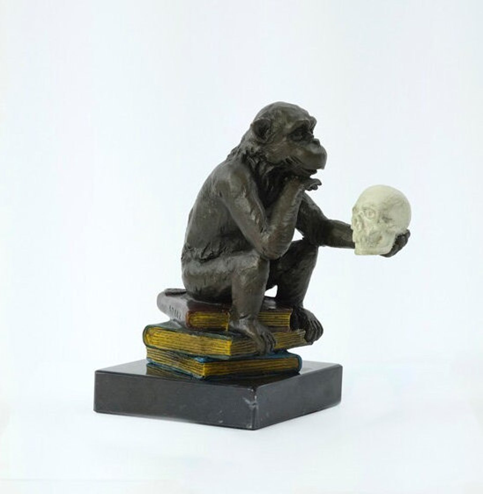 Bronze Philosophizing Monkey Holding a Skull Statue Animal Art - Etsy