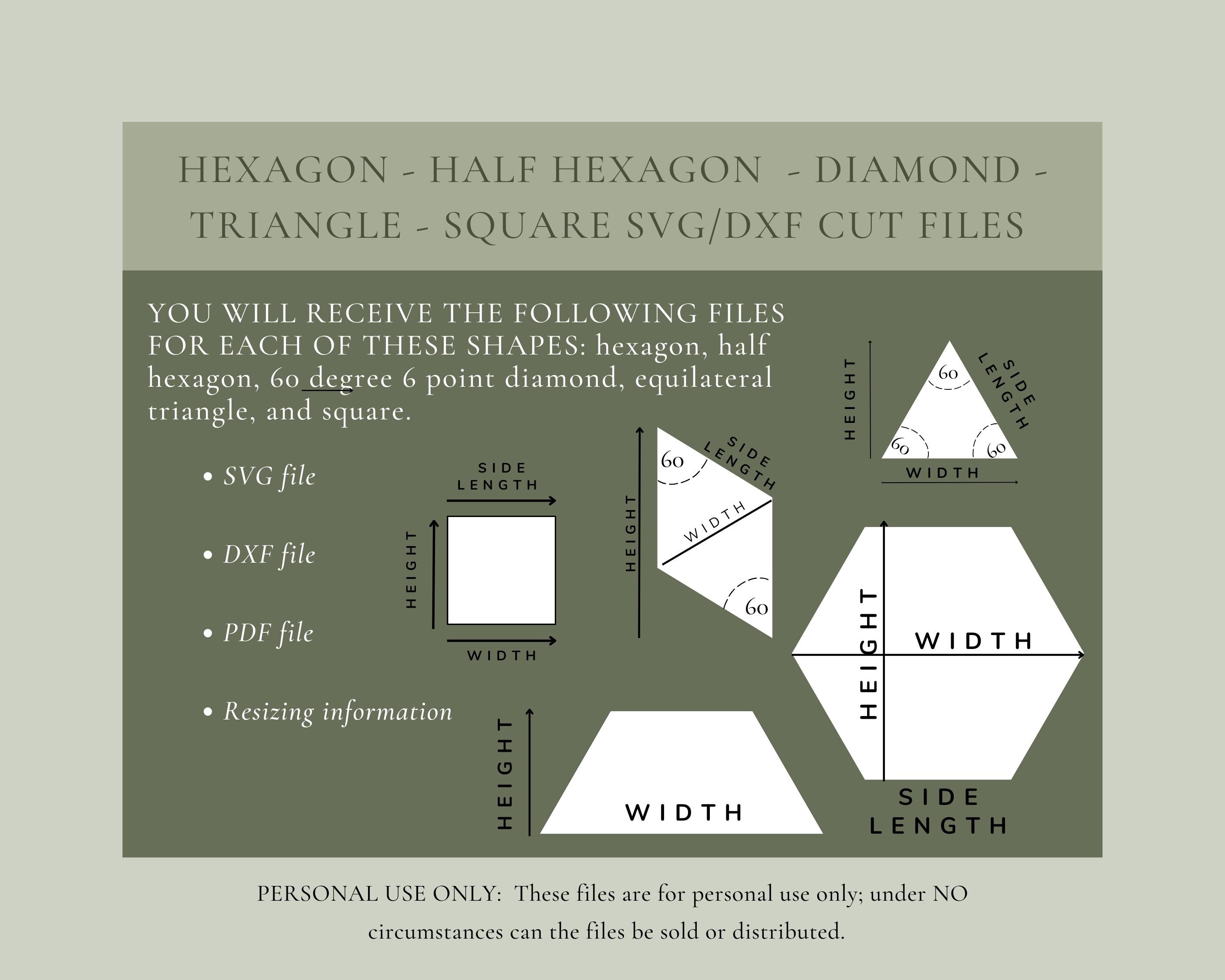 Hexagon, Half Hexagon, Diamond, Triangle, Square Cut Files: SVG, DXF ...