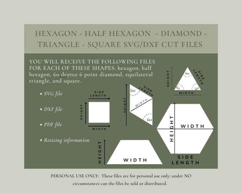 Hexagon Half Hexagon Diamond Triangle and Square SVG DXF Cut - Etsy