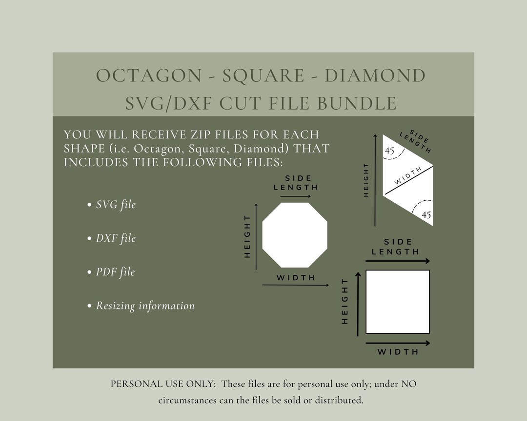Octagon, Square, & Diamond Cut File Bundle: SVG, DXF for Cricut or ...
