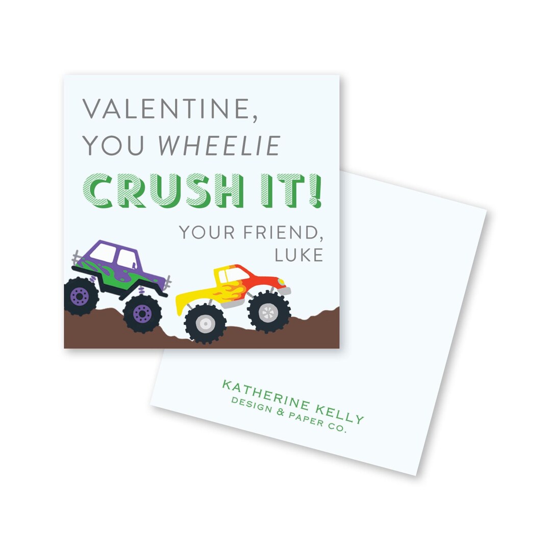 Monster Truck Valentine Personalized Class Vday Valentine's Day Card ...