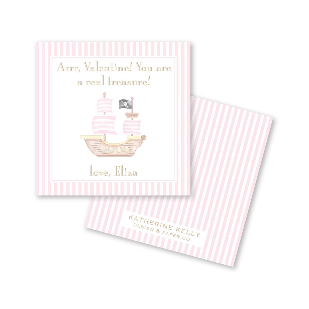 Pink Pirate Ship Valentine's Day Tag | Printable Gift for Kids ...