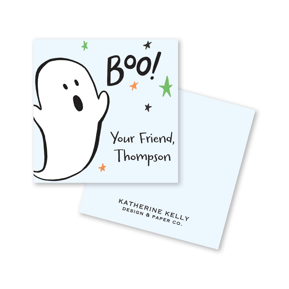 Boo Blue Friendly Ghost Pail Halloween Card Personalized Gift Tag ...