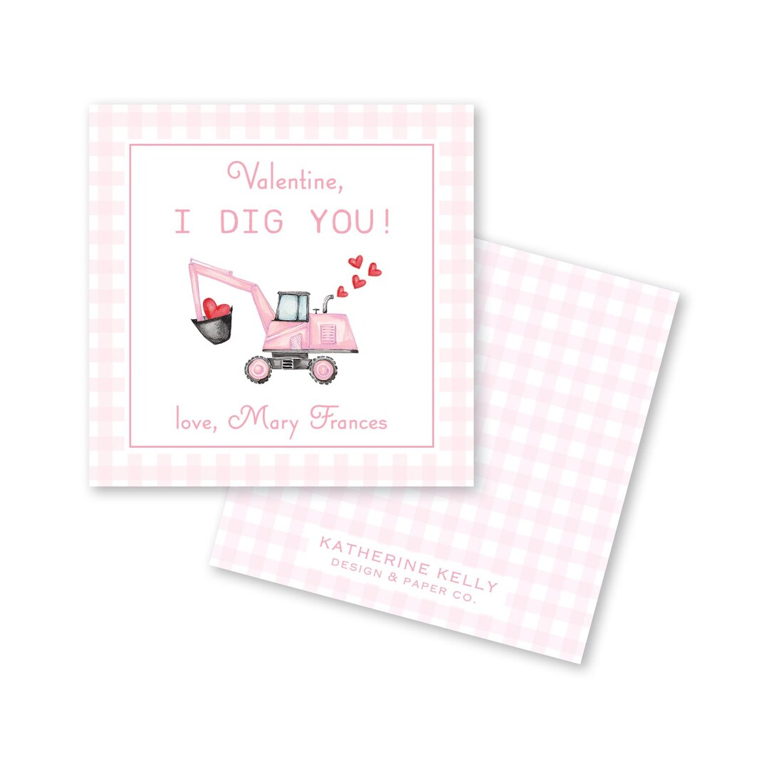 Pink Construction Digger Valentine's Day Tag | Printable Gift for Kids ...