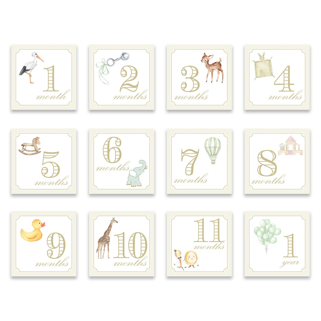 Cream Milestone Cards | Gold | Watercolor | Monthly Photos | Baby ...