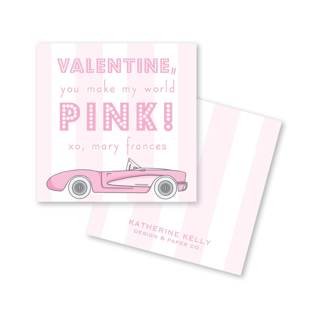 Doll Party Pink Corvette Valentine's Day Tag | Printable Gift for Kids ...