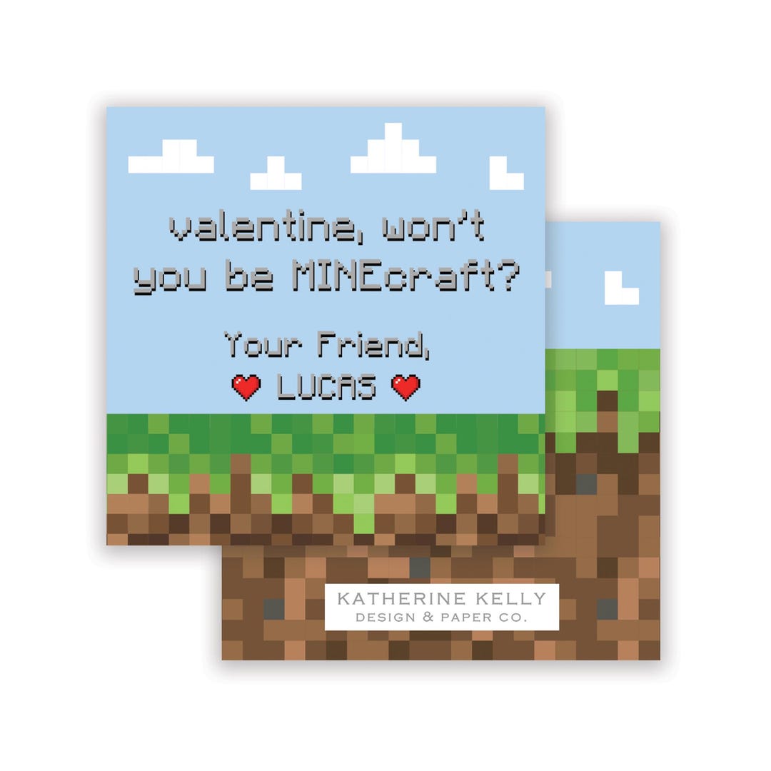 Minecraft Valentine Personalized Class Vday Valentine's Day Card Preppy ...
