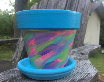 Hand Painted Clay Pot Terra Cotta Abstract Succulent | Etsy