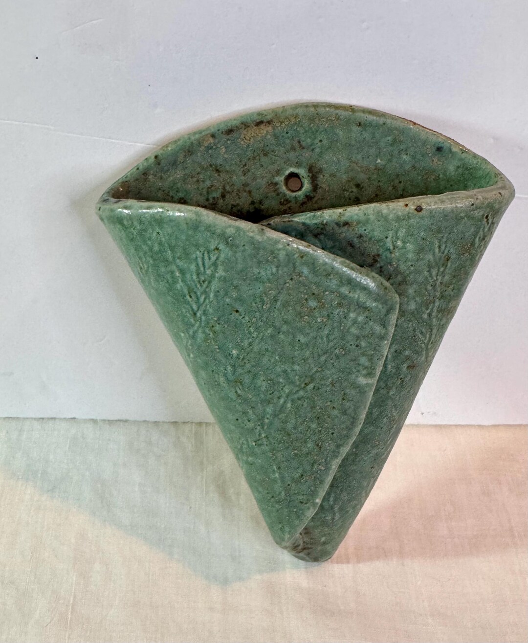 Rustic Handmade Wall Pocket / Green Speckled Wall Pocket / Flower Wall ...