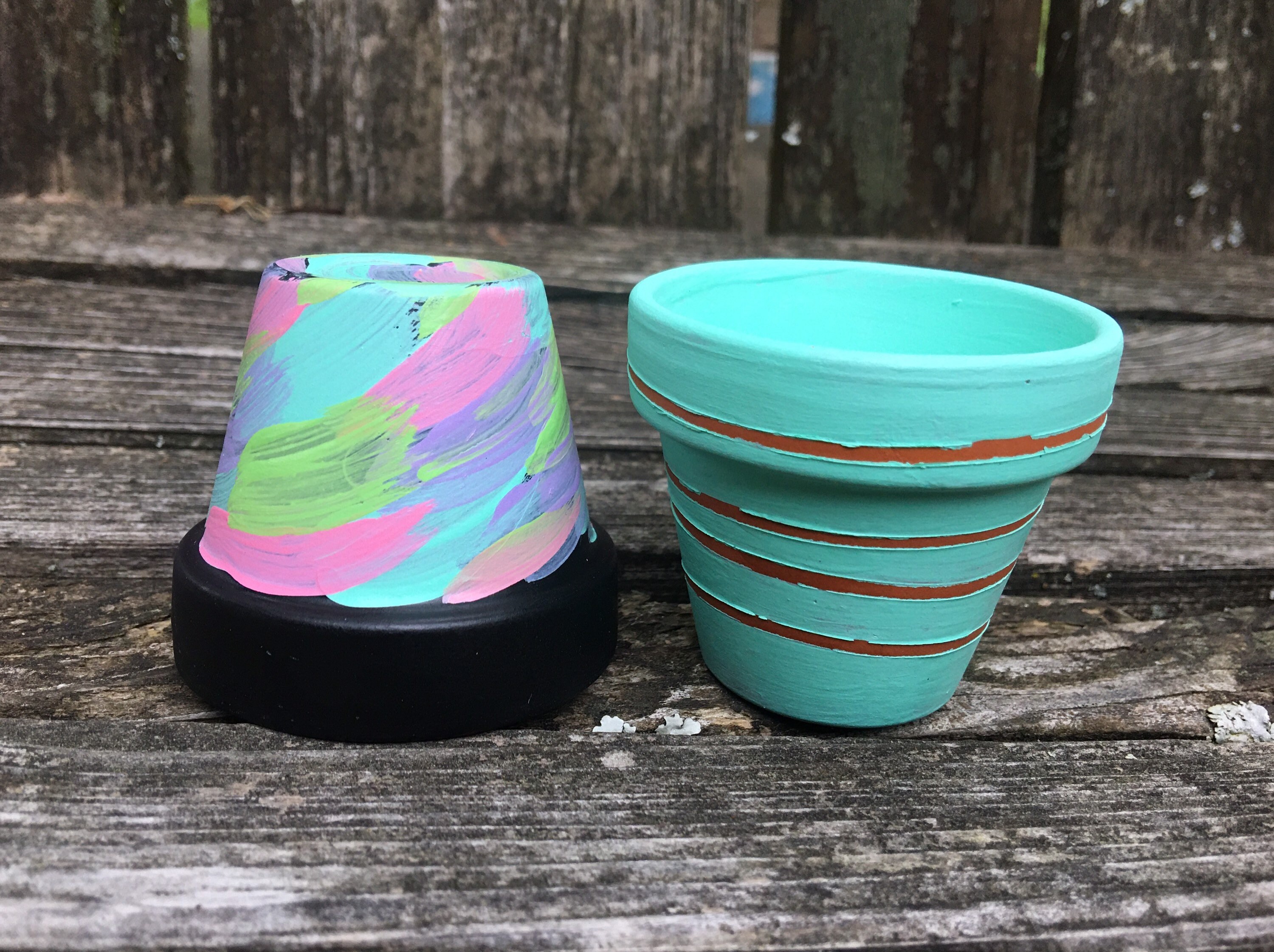 Two Small Hand Painted Clay Pots Terra Cotta Abstract | Etsy