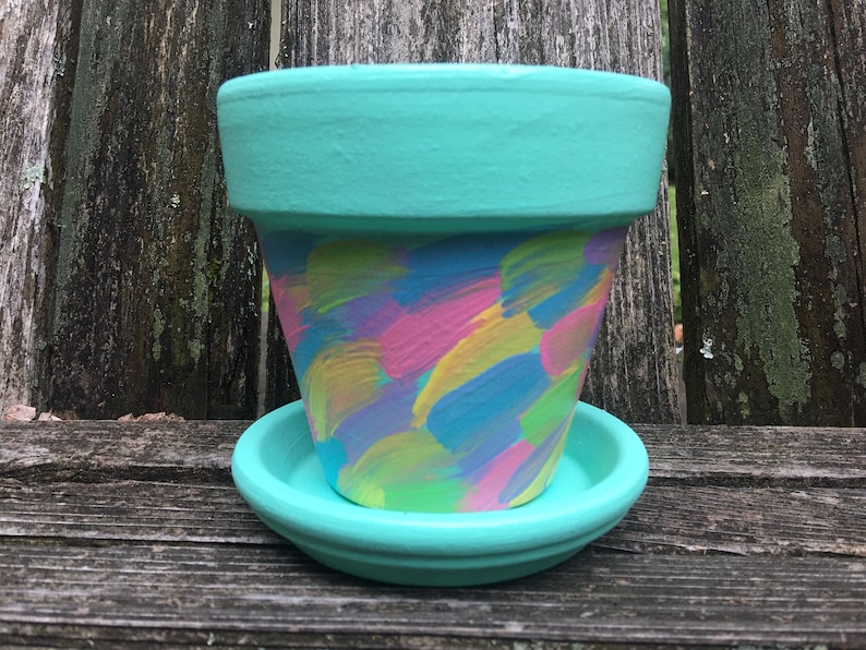 Hand Painted Clay Pot Terra Cotta Abstract Succulent | Etsy