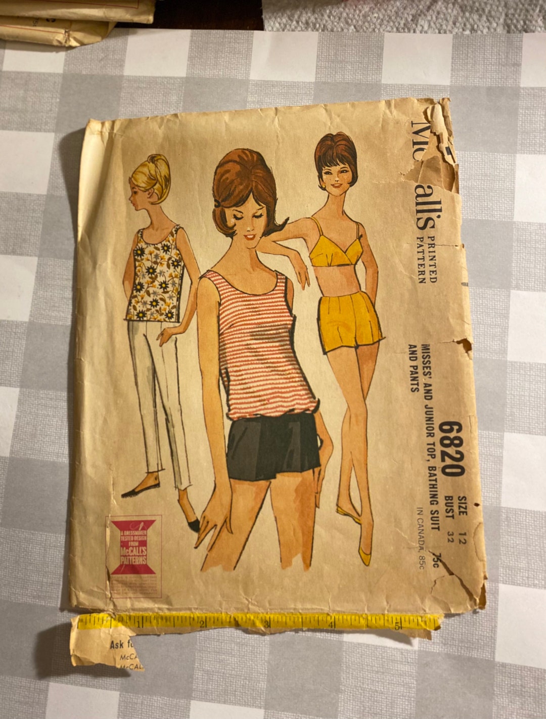 Vintage 1963 Mccall's Bathing Suit Pattern 6820 / Size 12 / Retro ...