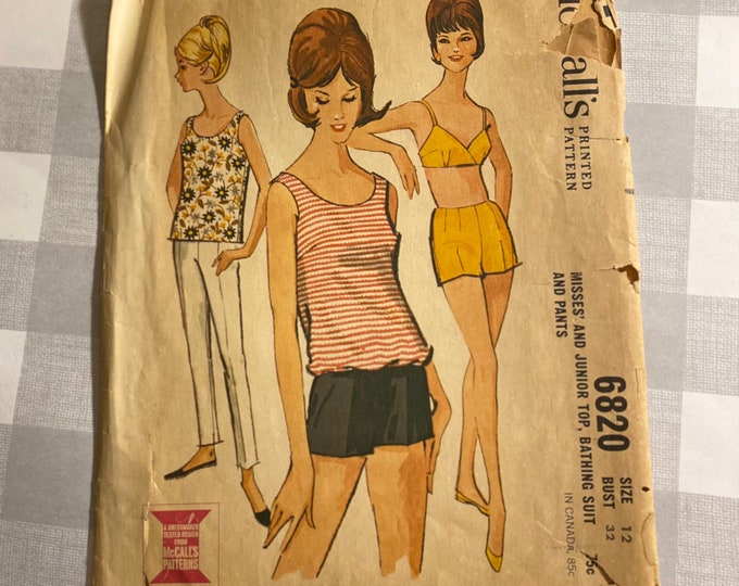 Vintage 1963 Mccall's Bathing Suit Pattern 6820 / Size 12 / Retro ...