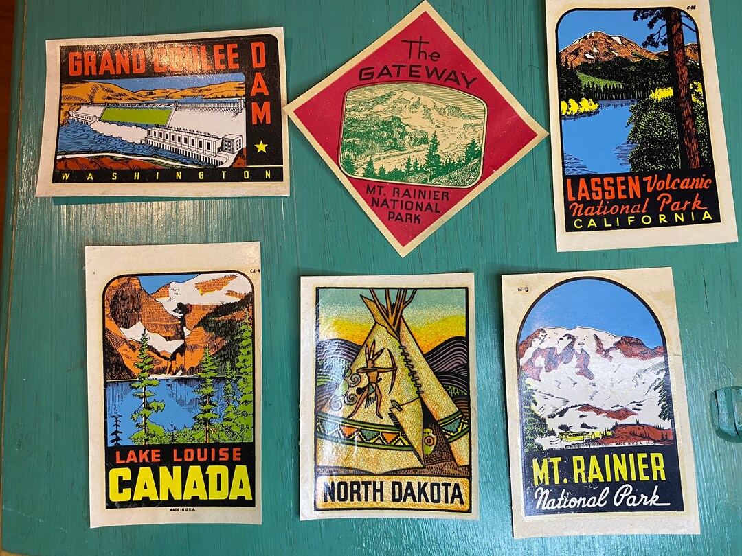 Vintage State Travel Decals / Mt. Rainier / North Dakota / Lake Louise ...