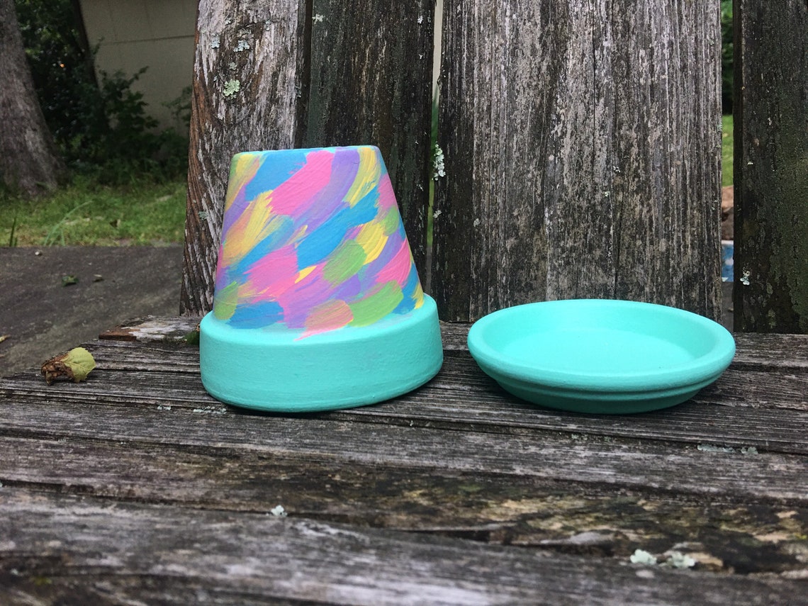 Hand Painted Clay Pot Terra Cotta Abstract Succulent | Etsy