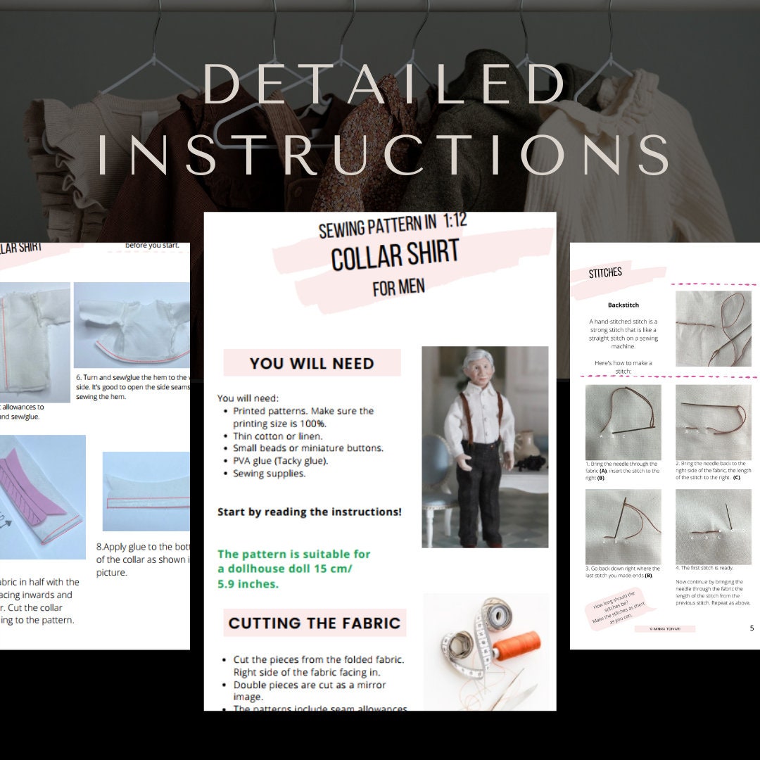 1:12 Scale PDF Sewing Pattern for Dollhouse Doll - Casual Shirt for Man ...
