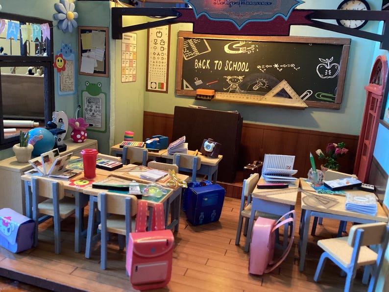 Miniature School Room Completed Lighted W Musicbox - Etsy