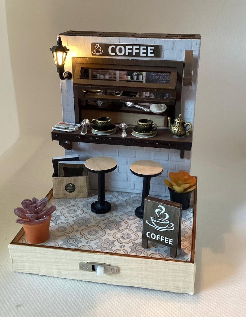 Miniature Coffee Shop Completed Diorama Dollhouse Room Lighted - Etsy
