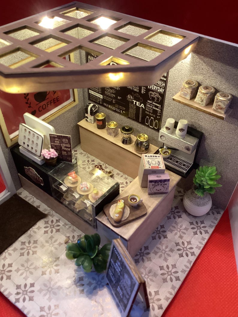 Miniature Coffee Shop Lighted and Completed - Etsy