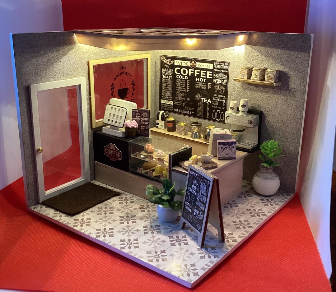 Miniature Coffee Shop Lighted and Completed - Etsy