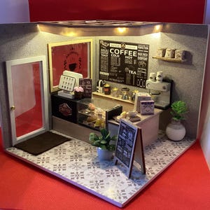 Miniature Coffee Shop Lighted and Completed - Etsy