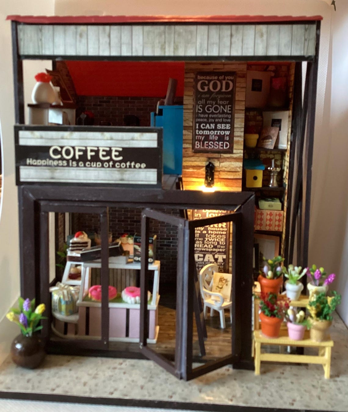 Miniature Coffee Shop OOAK Lighted Dollhouse - Etsy