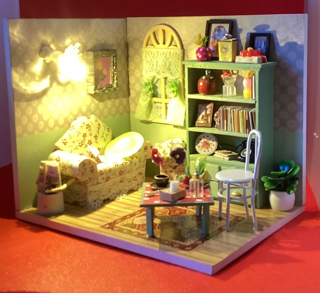 Cute Miniature Dollhouse Room Lighted Completed - Etsy