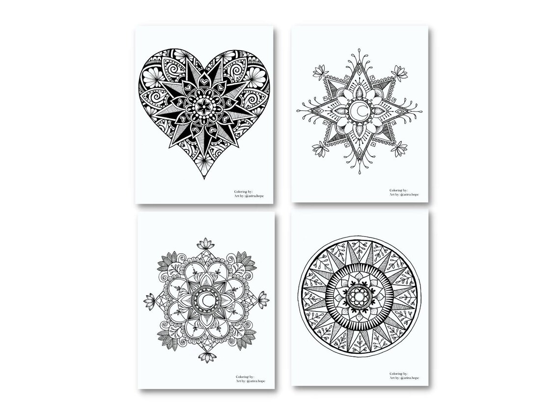 Adult Mandala Coloring Pages Instant Digital Download, Set of 4 ...