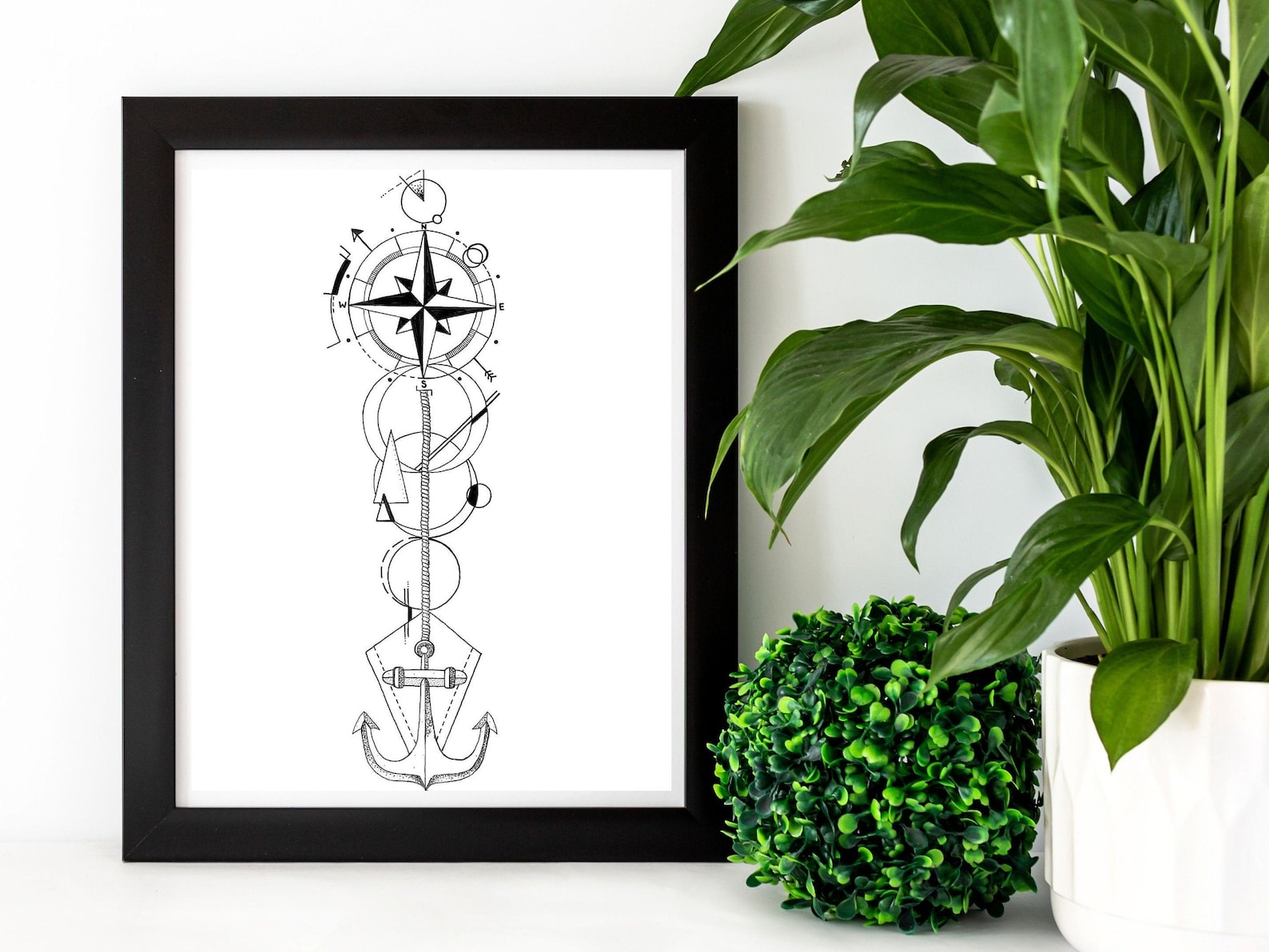 Compass Anchor Zentangle Art Print: Original Version 8.5x11in Geometric ...