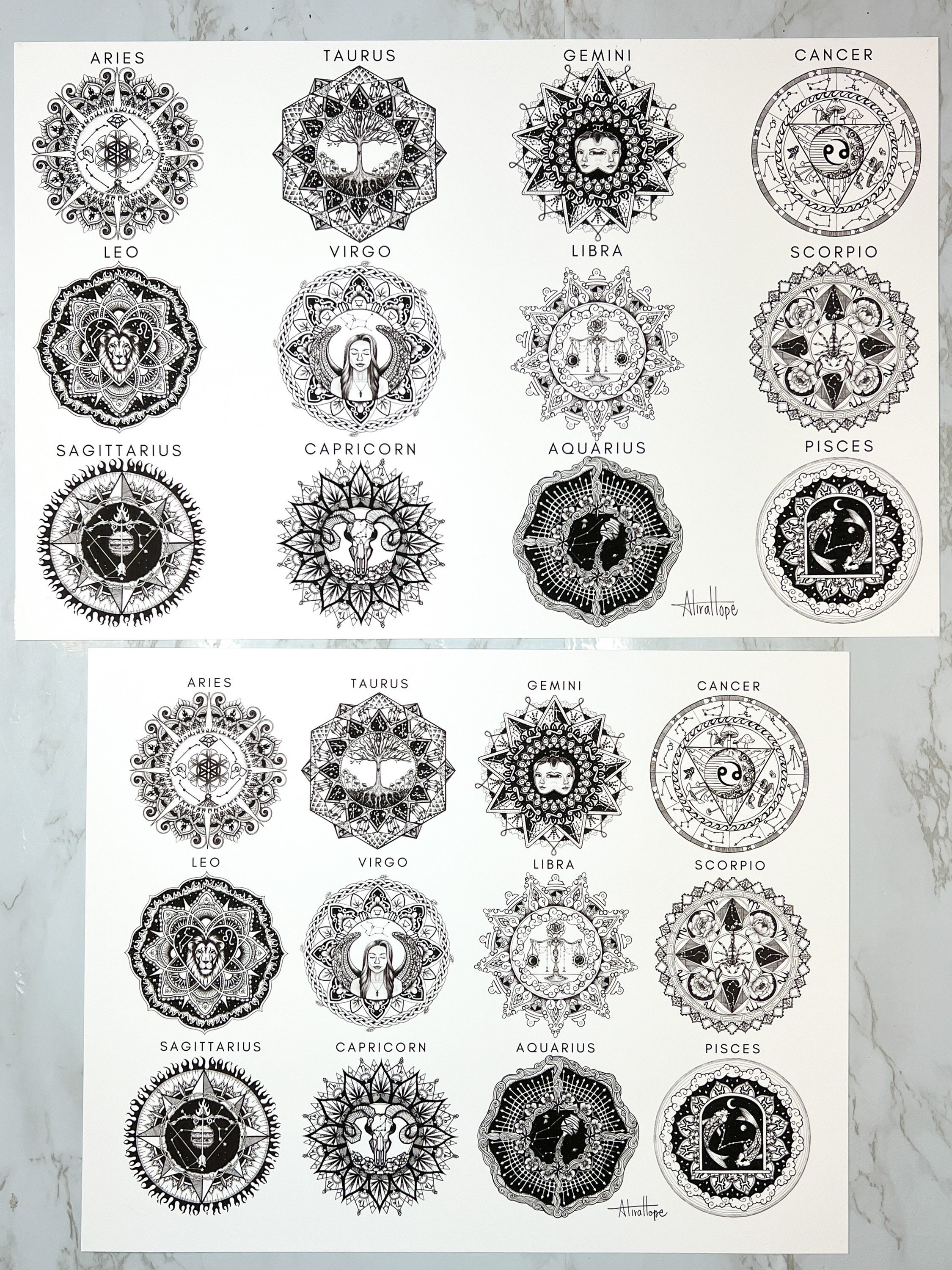 Zodiac Poster All 12 Zodiac Mandalas in One Place. 14x11in or 17x11in ...