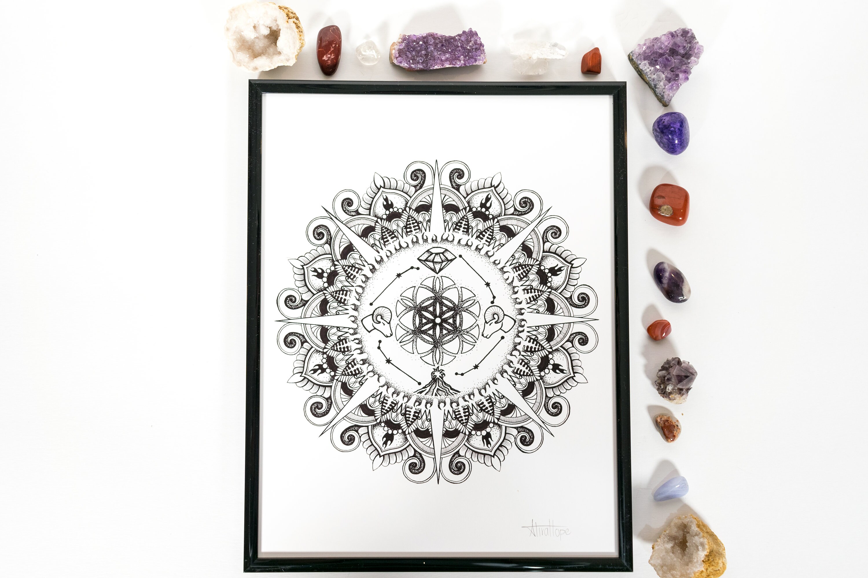 Aries Zodiac Mandala Art Print Astrology Celestial Wall Art Decor Back ...