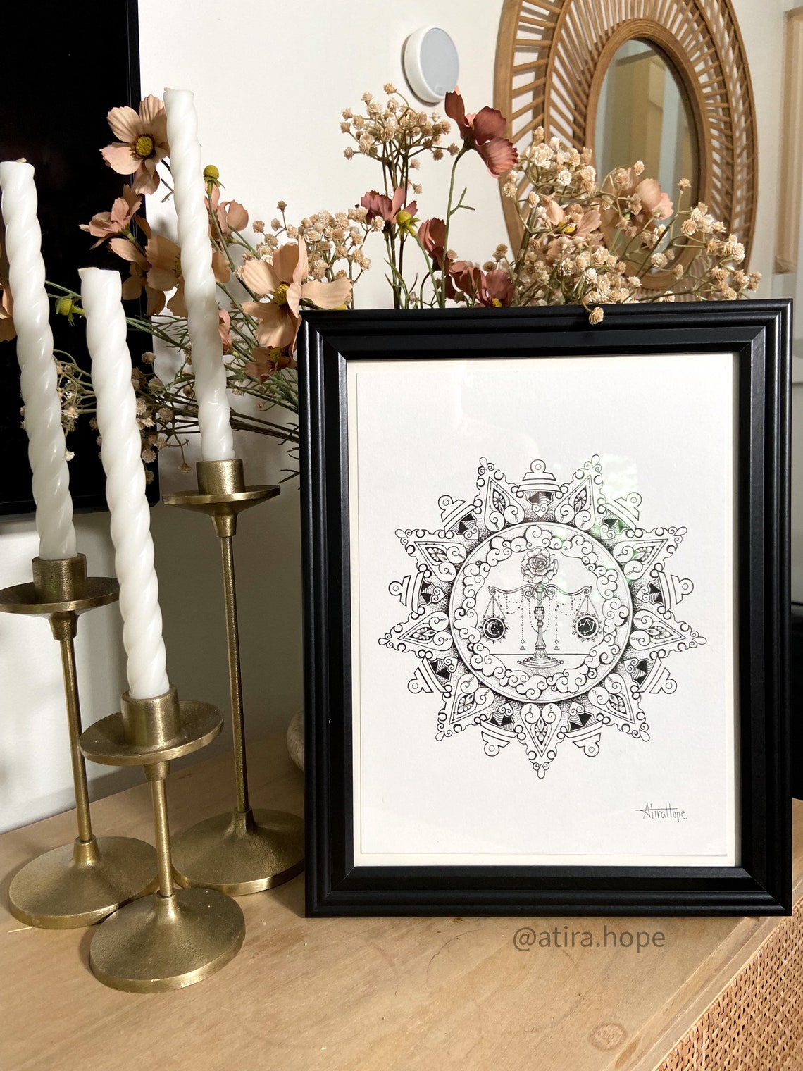 ORIGINAL Libra Zodiac Mandala Drawing 8.5x11in Hand-drawn Art by Atira ...