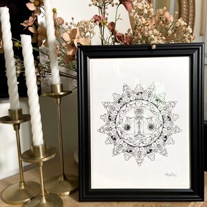 ORIGINAL Libra Zodiac Mandala Drawing 8.5x11in Hand-drawn Art by Atira ...