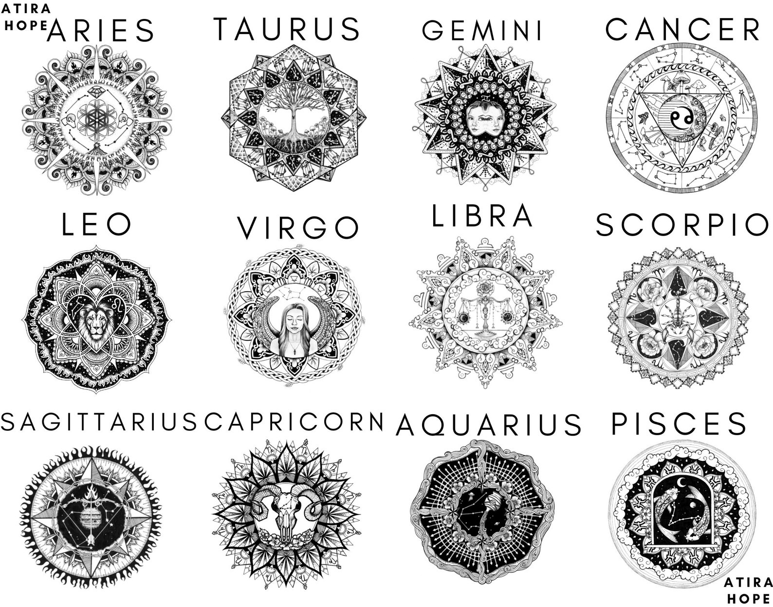 Zodiac Mandala Tattoo Ticket Cancer Virgo Libra Scorpio - Etsy