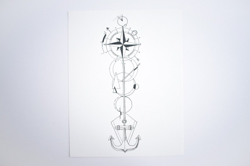 Compass Anchor Zentangle Art Print: Original Version 8.5x11in Geometric ...