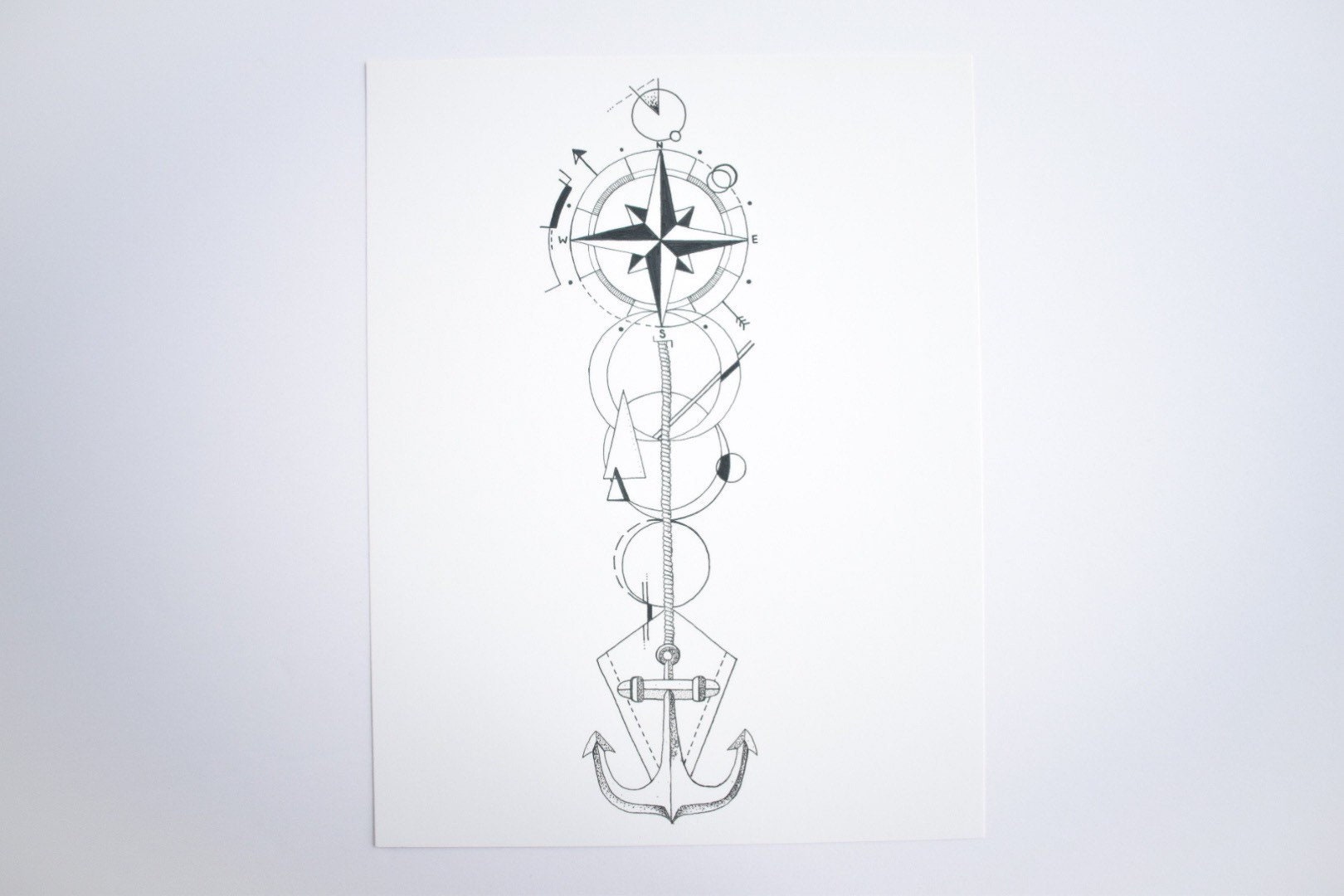 Compass Anchor Zentangle Art Print: Original Version 8.5x11in Geometric ...