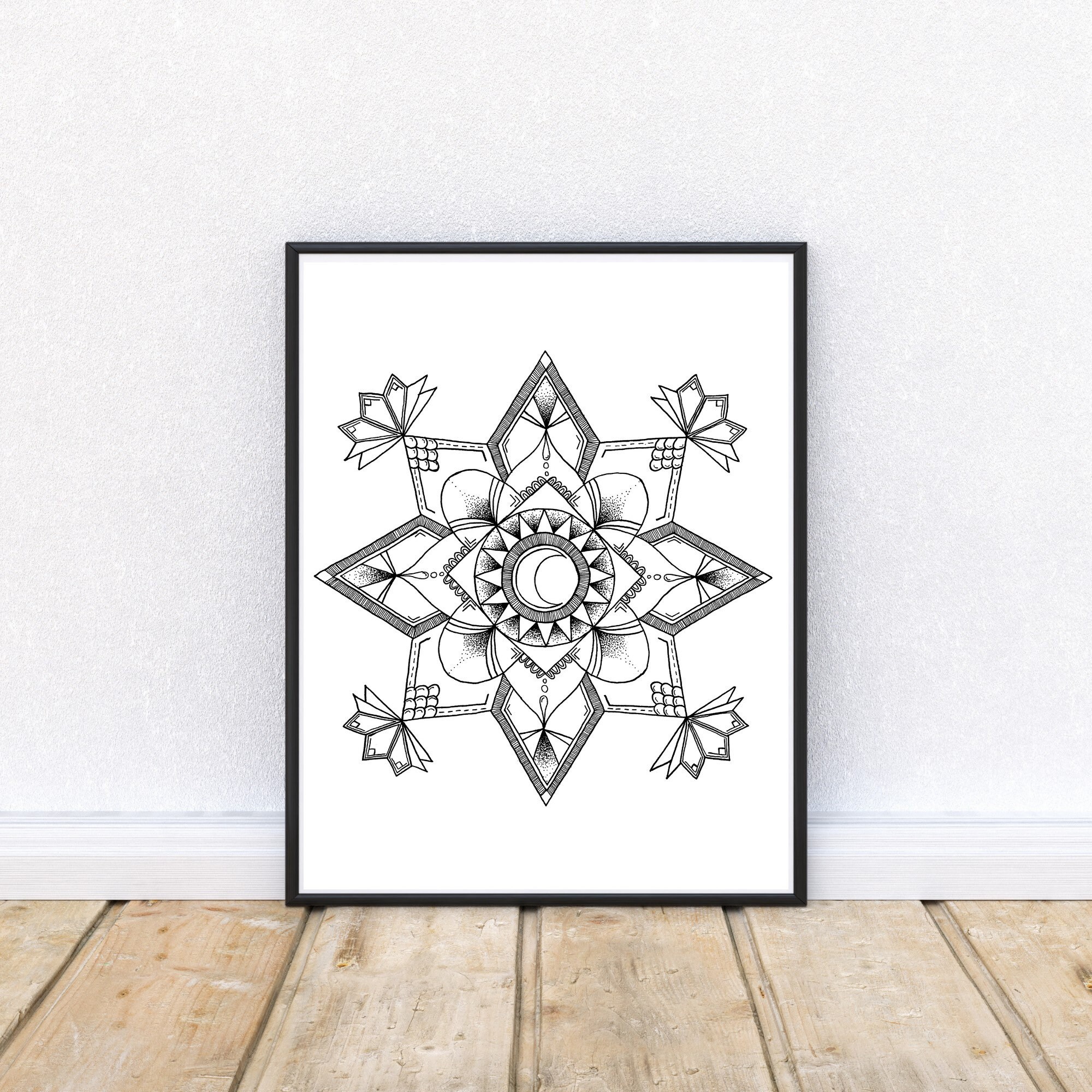 Octagram Mandala Black & White Print Fine-art Digital Print - Etsy UK