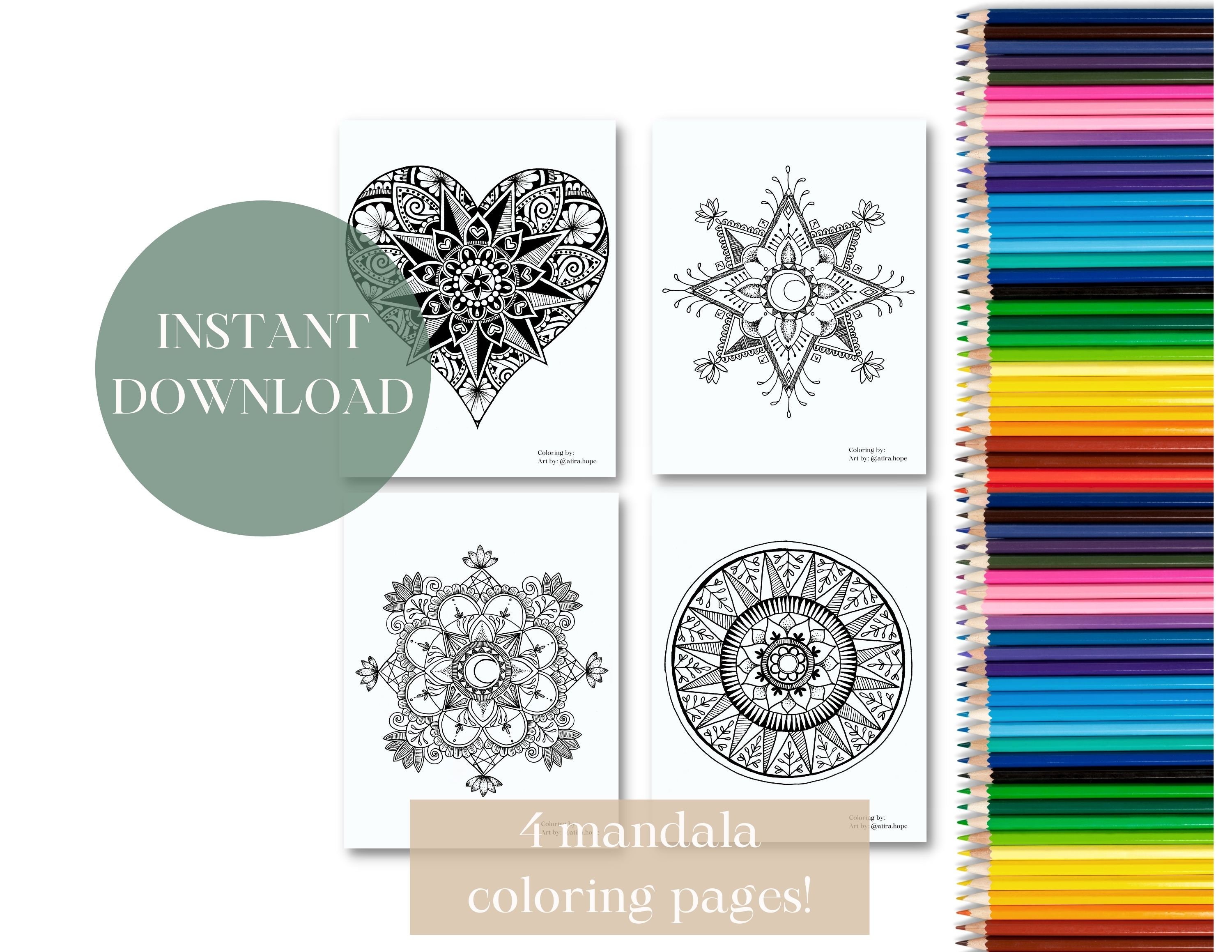 Adult Mandala Coloring Pages Instant Digital Download, Set of 4 ...