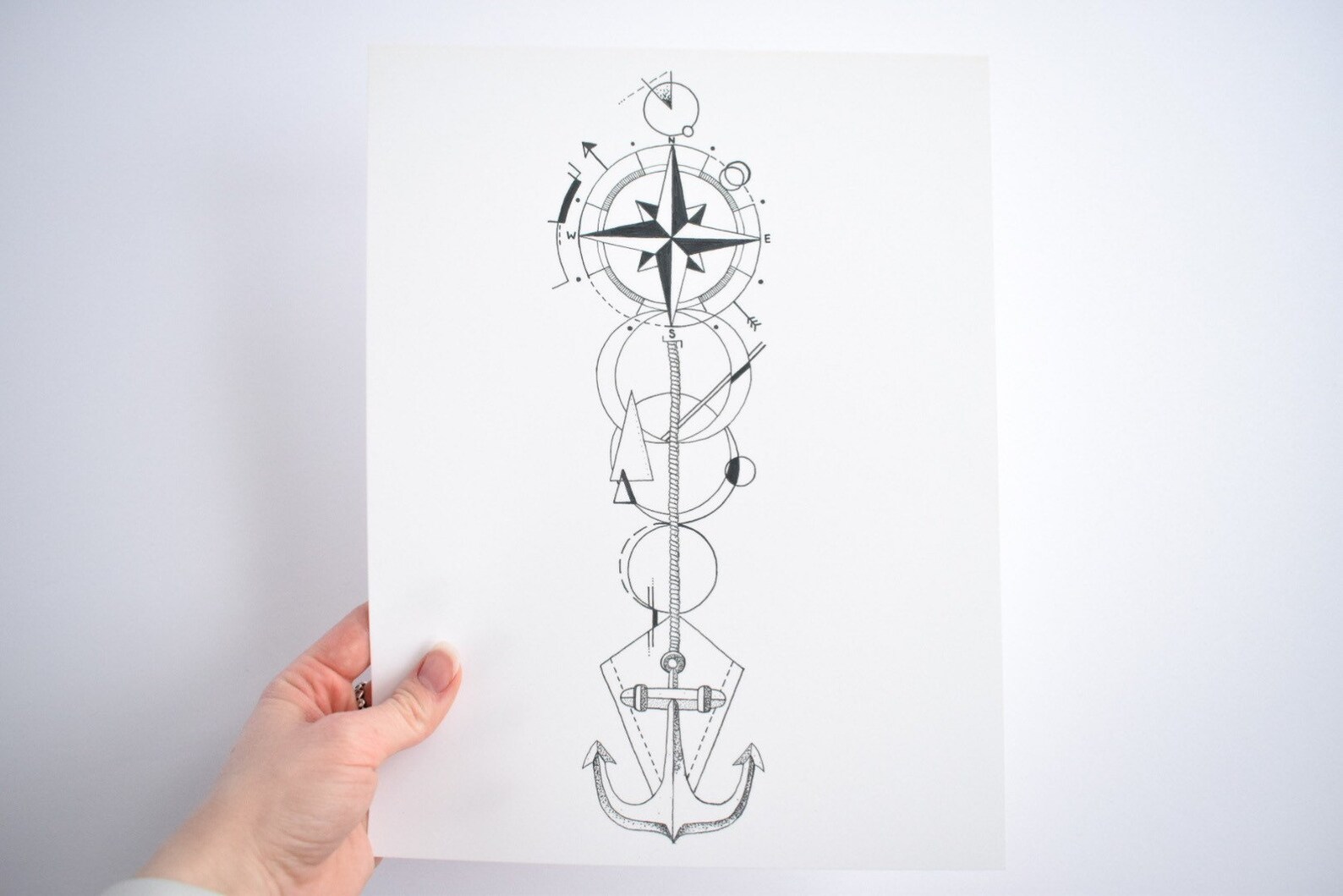 Compass Anchor Zentangle Art Print: Original Version 8.5x11in Geometric ...