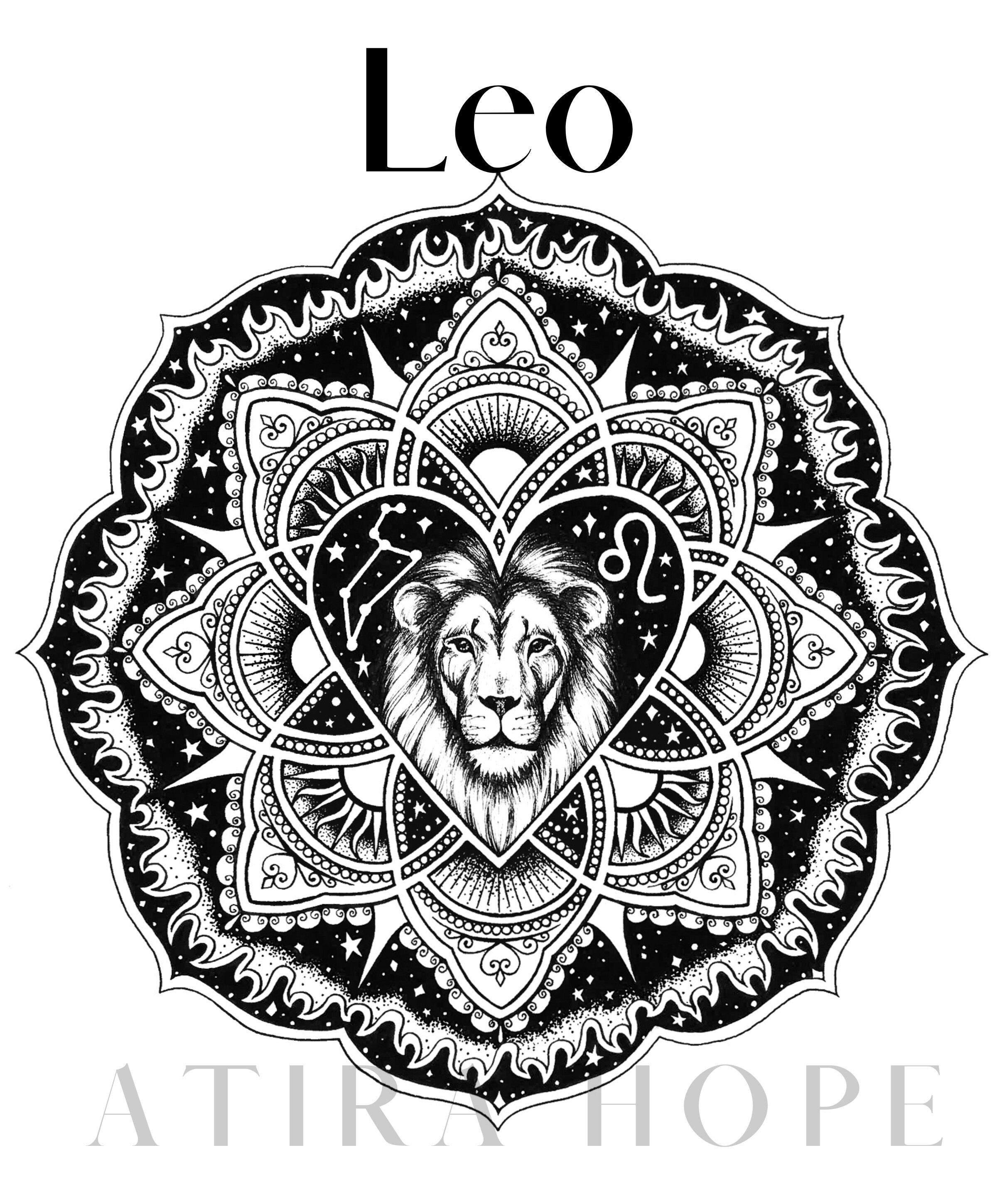 ORIGINAL Leo Zodiac Mandala Drawing 11x14in Hand-drawn Art by Atira ...
