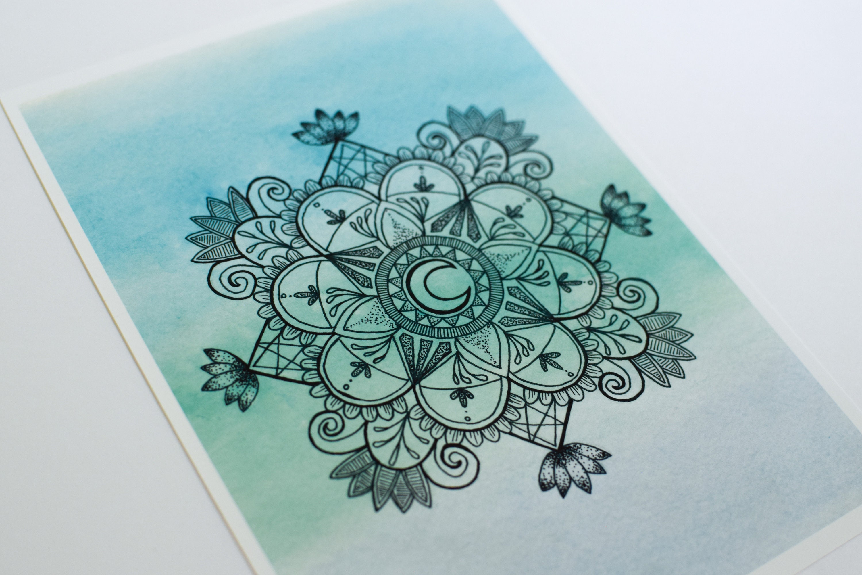 Cursive Crescent Watercolor Mandala 5x7in Art Print - Etsy