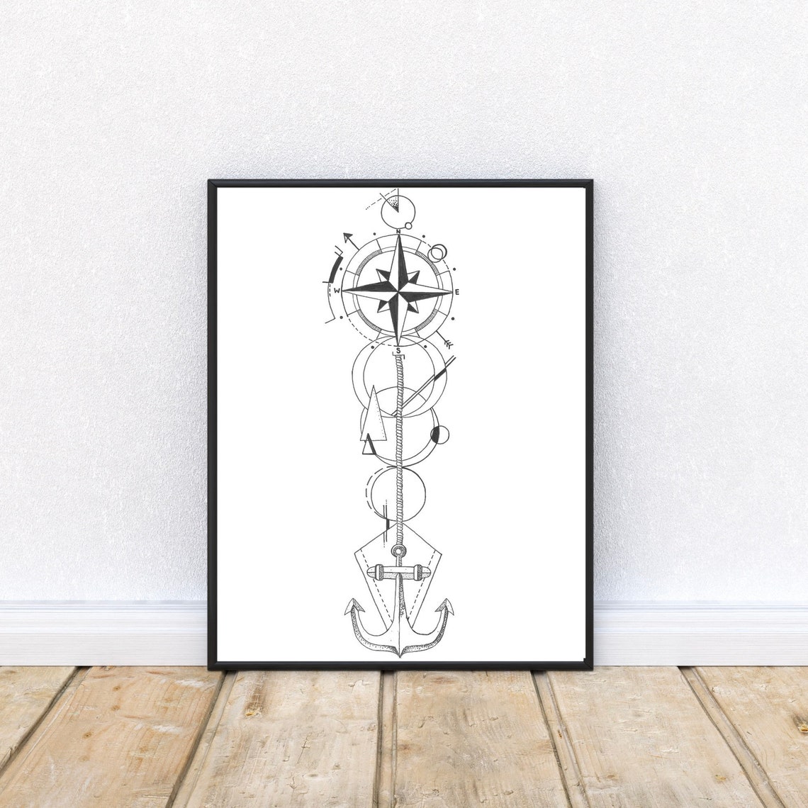 Compass Anchor Zentangle Art Print: Original Version 8.5x11in Geometric ...