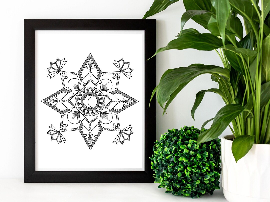 Octagram Mandala Black & White Print Fine-art Digital Print - Etsy UK