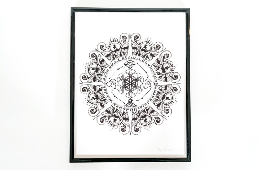 Aries Zodiac Mandala Art Print Astrology Celestial Wall Art Decor Back ...